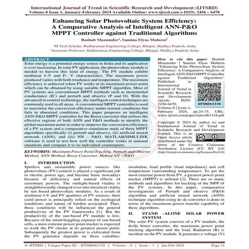 Enhancing Solar Photovoltaic System Efficiency A Comparative Analysis of Intelligent ANN PandO ...
