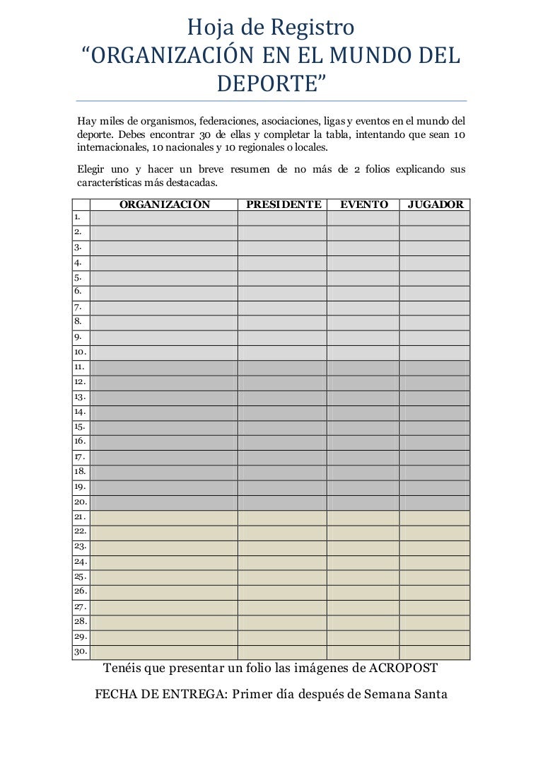Plantilla De Hoja De Registro Para Zumba