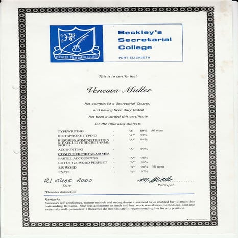 Beckleys Secretarial Certificate_0001 | PDF