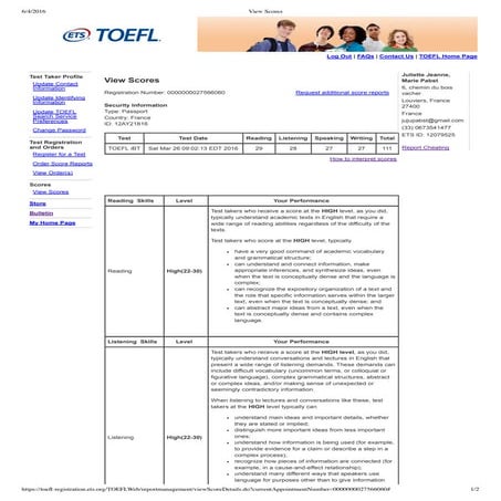 TOEFL ENGLISH TEST SCORES, MAY 2015 | PDF