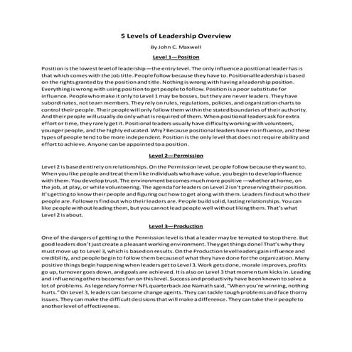5 Levels of Leadership Overview | DOCX