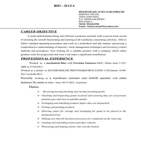 VISIT VISA RESUME | DOC