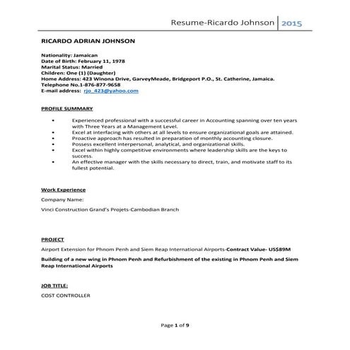 RICARDO ADRIAN JOHNSON Resume Rv Sep 2015 | PDF