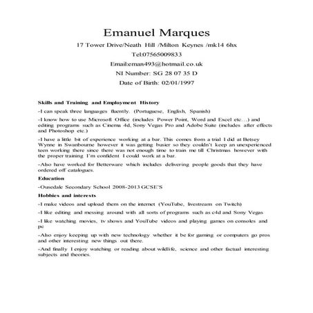 Emanuel Marques Cv | PDF