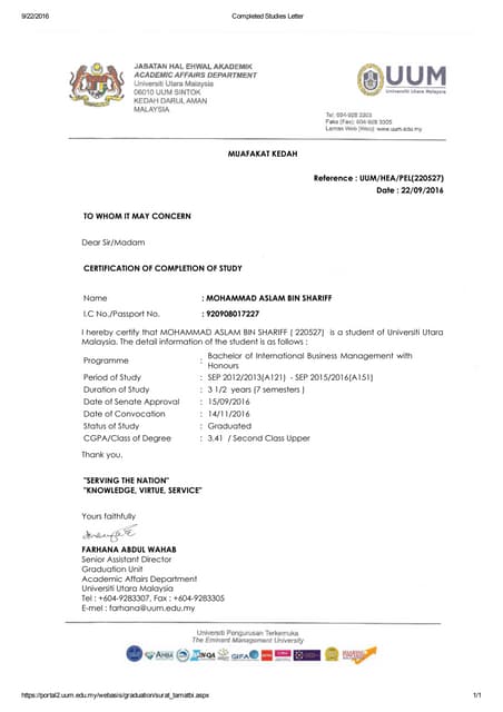 completion of studies letter | PDF
