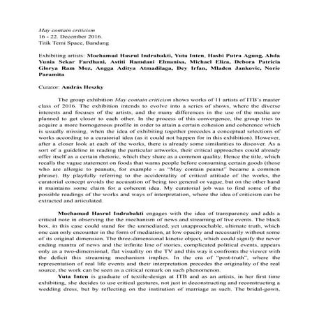 Curatorial text_ITB Class show - Google Docs | PDF | Arts and Crafts ...