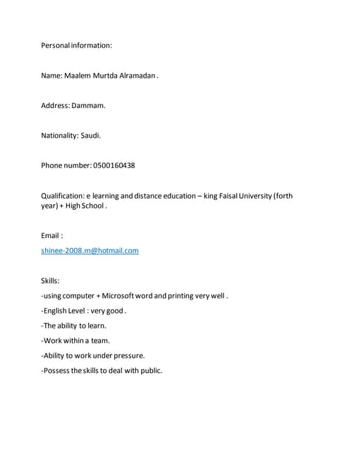 Khloud-CV | DOCX | Business | Business and Finance