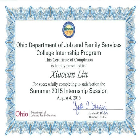 Internship Certificate of Completion - Lin, Xiaocan | PDF