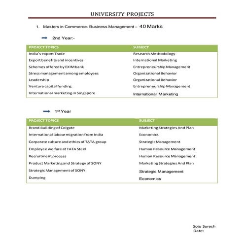Projects Undertaken during Masters | PDF