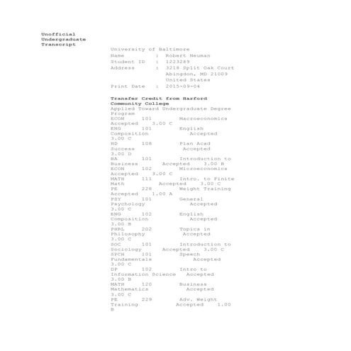 Unofficial Undergraduate Transcript_Robert_Neuman | DOCX