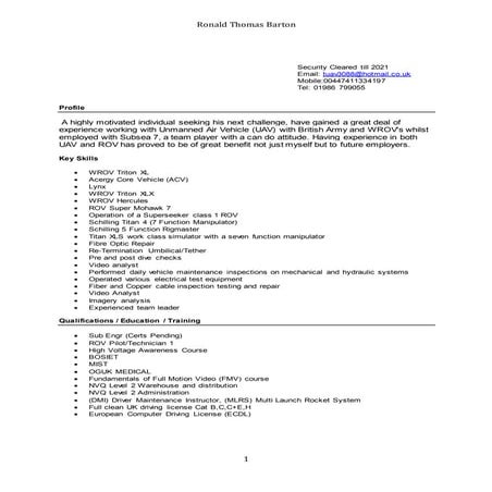 CV ROV & UAV | DOCX | Scuba Diving | Extreme Sports