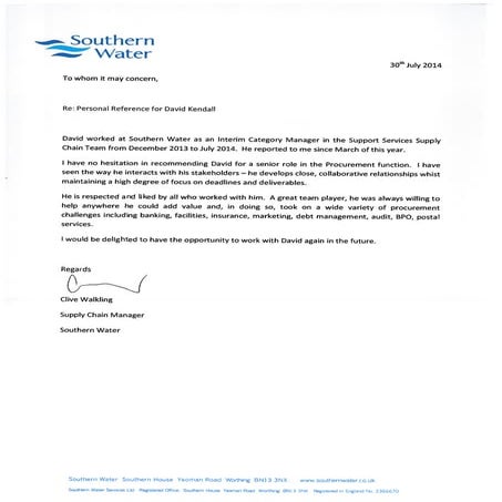 Southern Water Reference August 2014 | PDF