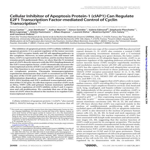 2011 - Cellular inhibitor of apoptosis protein-1 (cIAP1) can regulate E2F1 transcription factor ...