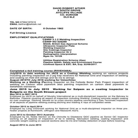 Michael J. Arnold's Resume (NACE CIP Level 2 Coating Inspector) | DOC