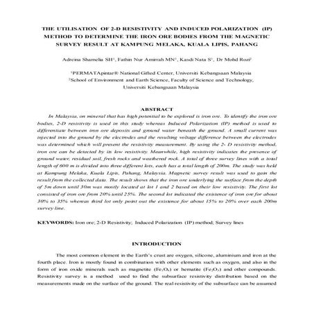THE UTILISATION OF 2-D RESISTIVITY AND INDUCED POLARIZATION (IP) METHOD ...