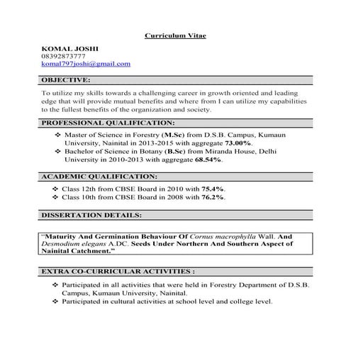 CV_Komal | PDF | College Education | Education
