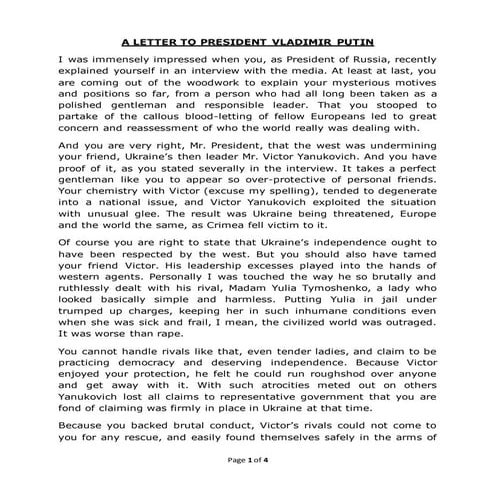 a LETTER to PUTIN: stop the war | PDF