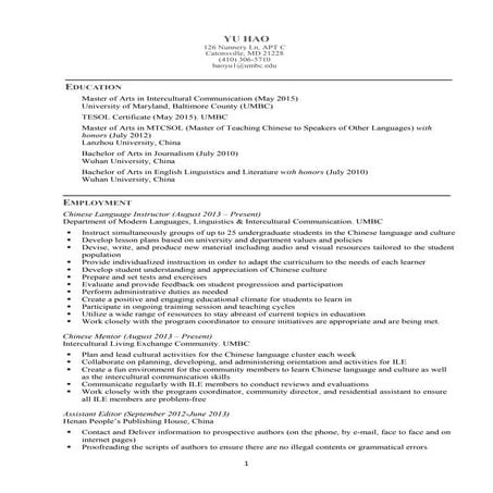 Yu Hao's Resume | PDF