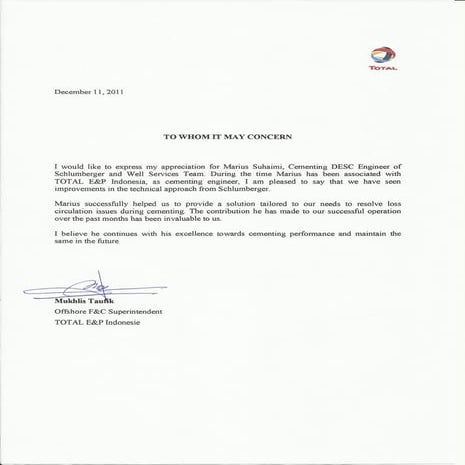 Marius Recognition Letter | PDF