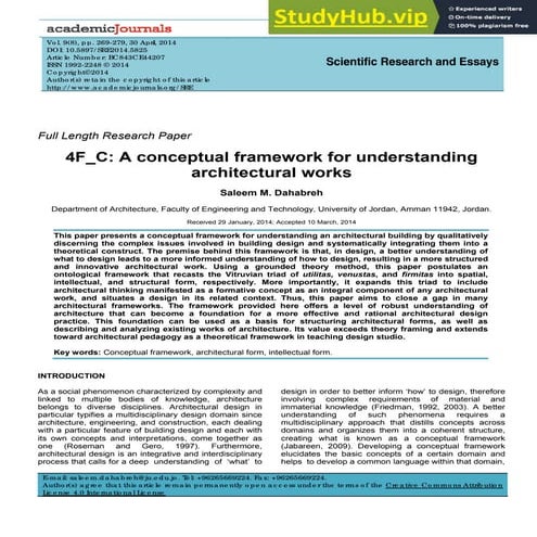 4F C A Conceptual Framework For Understanding Architectural Works | PDF
