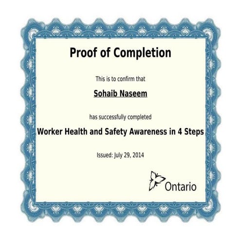 Worker Health and Safety Awareness Certificate | PPT
