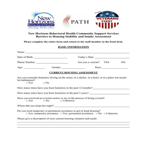 CSS Intake and Barriers to Housing Stability Assessment | PDF