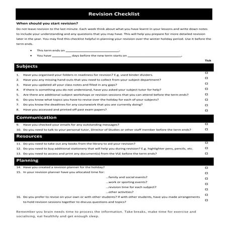 Revision Checklist 2015-16 | PDF