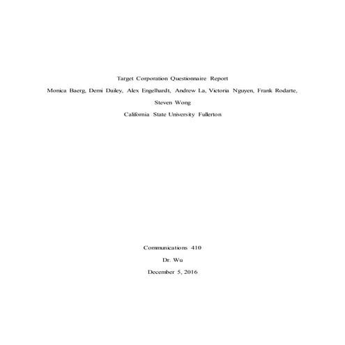 Comm 410 Group 7 Target Corporation Questionnaire Report | DOCX