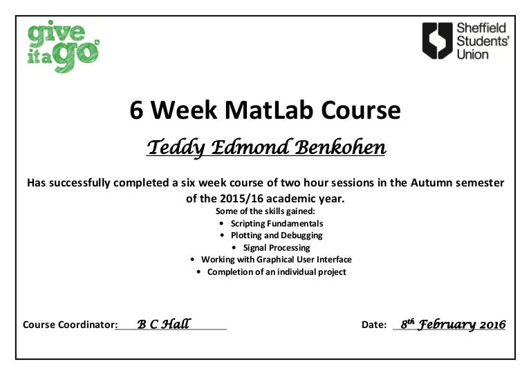 Matlab Course Certificate