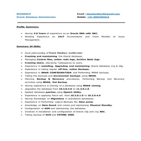 Bhaskar Dba Docx Databases Computer Software And Applications