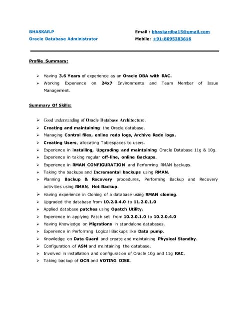Bhaskar Dba Docx Databases Computer Software And Applications