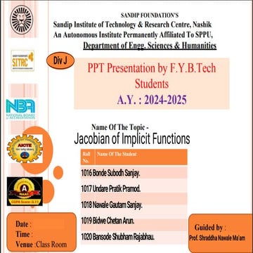 Describing ppt on Jacobian of Implicit Function | PDF