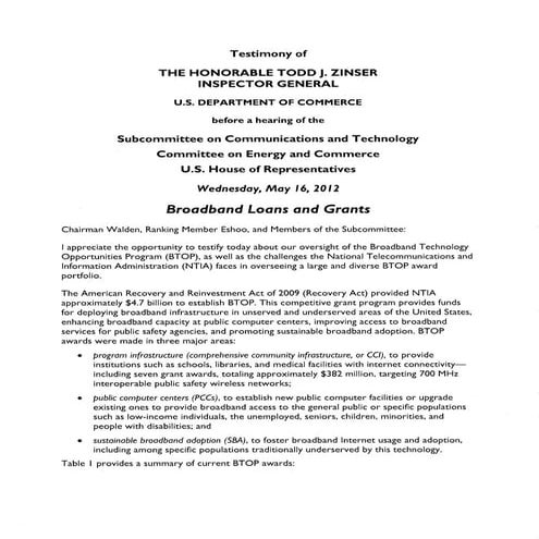 2012 Broadband Grant Testimony | PDF