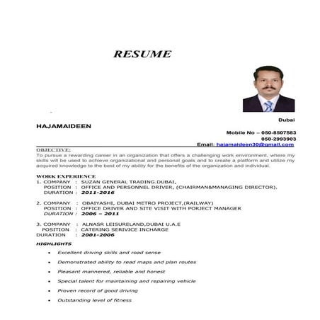 HAJAMAIDEEN DRIVER RESUME 10 EXP-1 | DOC