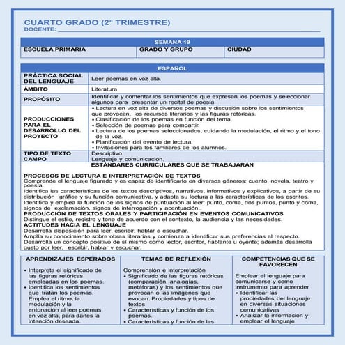 Proyecto Sobre Cuentos Y Poemas 5 B Pdf