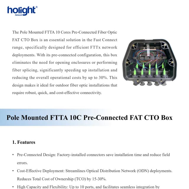 Pole Mounted FTTA 10 Cores Pre-Connected Fiber Optic FAT CTO Box ...