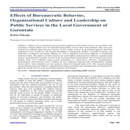 Effects of Bureaucratic Behavior, Organizational Culture and Leadership on Public Services in ...