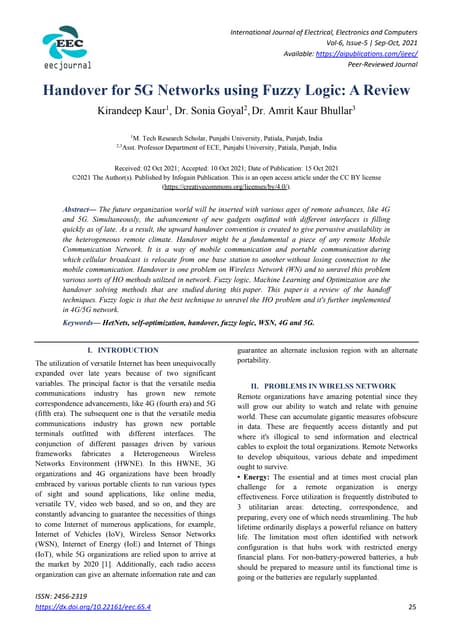 Handover For 5g Networks Using Fuzzy Logic A Review Pdf