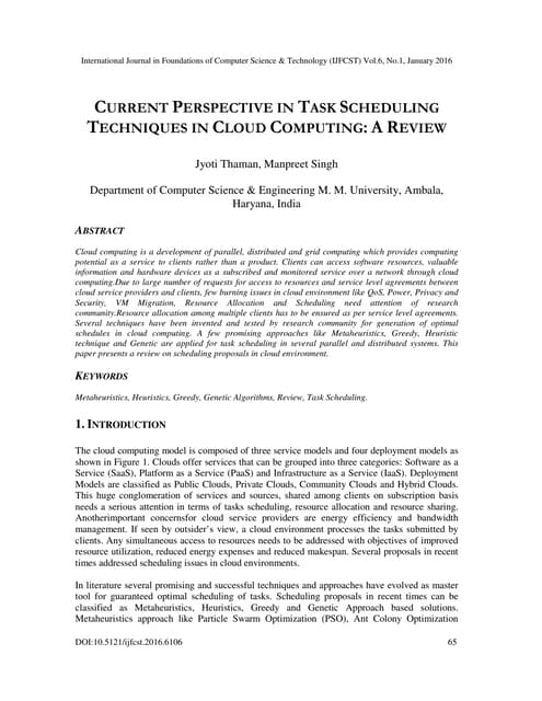 Current Perspective In Task Scheduling Techniques In Cloud Computing A Review Pdf