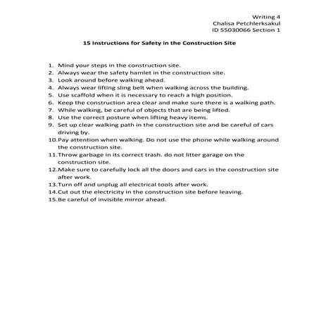 Instructions for Safety in the Construction Site | DOCX