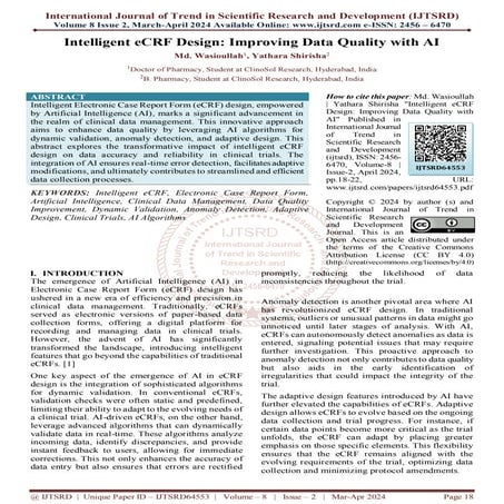 Intelligent eCRF Design Improving Data Quality with AI | PDF