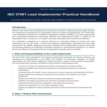 ISO 37001 Lead Implementer Practical Handbook | PDF
