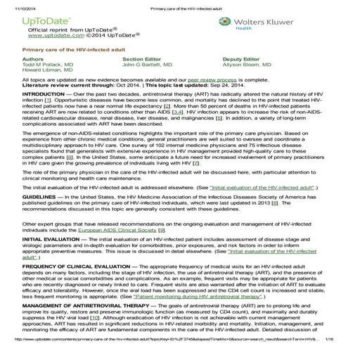 Primary care of the hiv infected adult | PDF