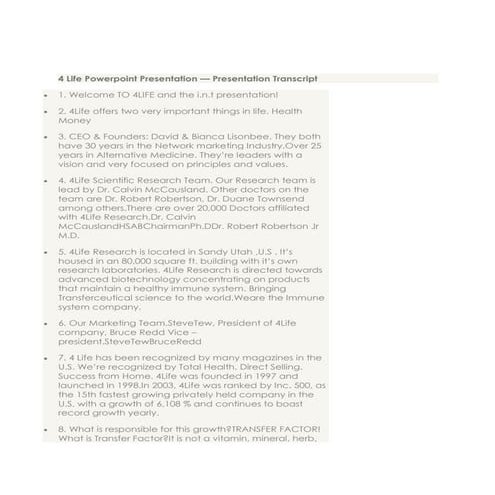 4 life powerpoint presentation transcript int | DOCX