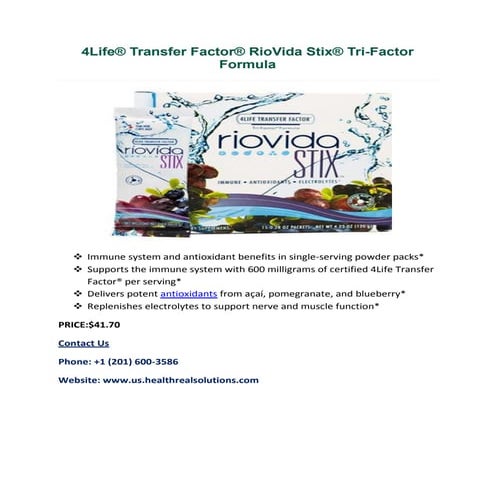 4Life® Transfer Factor® RioVida Stix® Tri-Factor Formula.pdf | Herbs ...