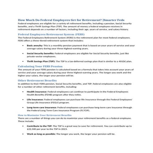 How Much Do Federal Employees Get for Retirement? |Smarter Feds | DOCX
