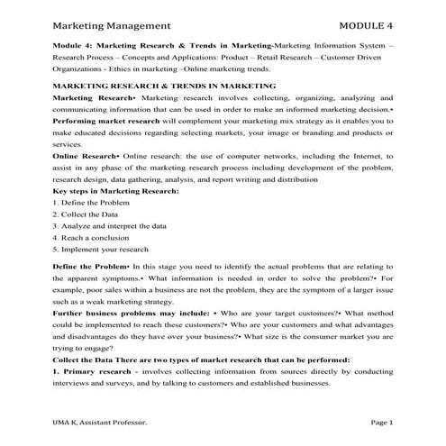Marketing management module 4 uma k | PDF