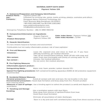 Pigment yellow 150 cas 68511 62-6 safety data sheet msds sds baoxu ...