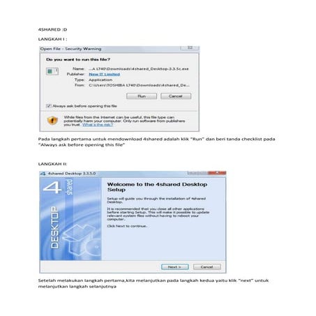 langkah-langkah menginstal 4shared | DOCX