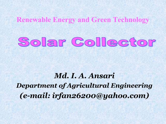 Solar energy collectors | PPTX
